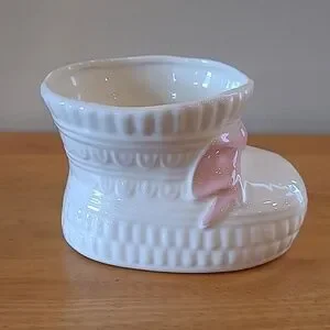Vintage | Other | Vintage Painted Ceramic Baby Boot Planter With ...